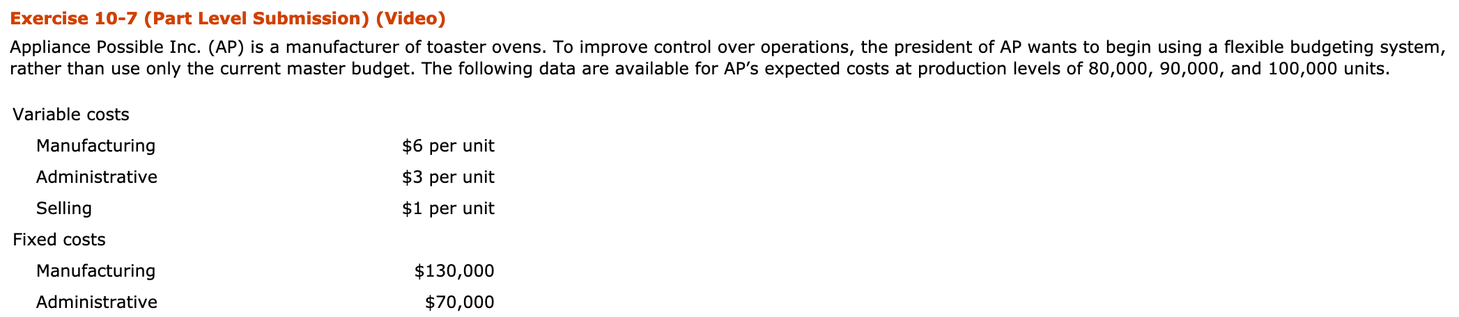 Solved Exercise 10-7 (Part Level Submission) (Video) | Chegg.com