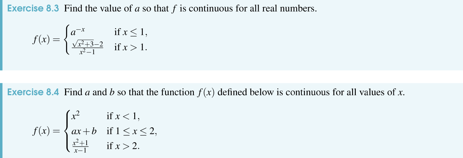 Solved Exercise 8.4 ﻿Find a and b so ﻿that the function f(x) | Chegg.com