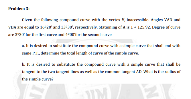 Problem 3: Given the following compound curve with | Chegg.com