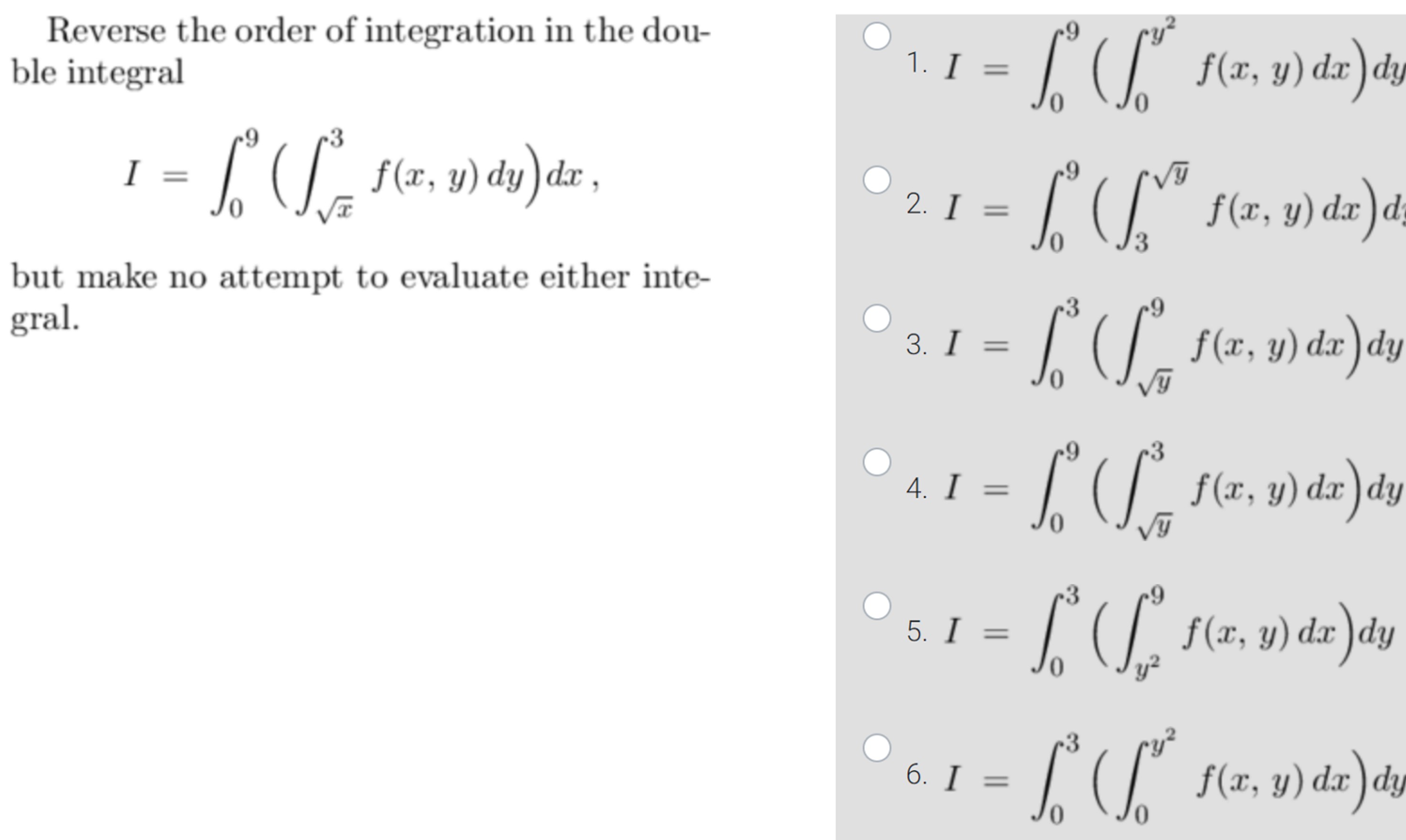 Solved Reverse the order of integration | Chegg.com