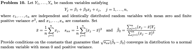 Solved Problem 10. ﻿Let Y1,dots,Yn ﻿be random variables | Chegg.com