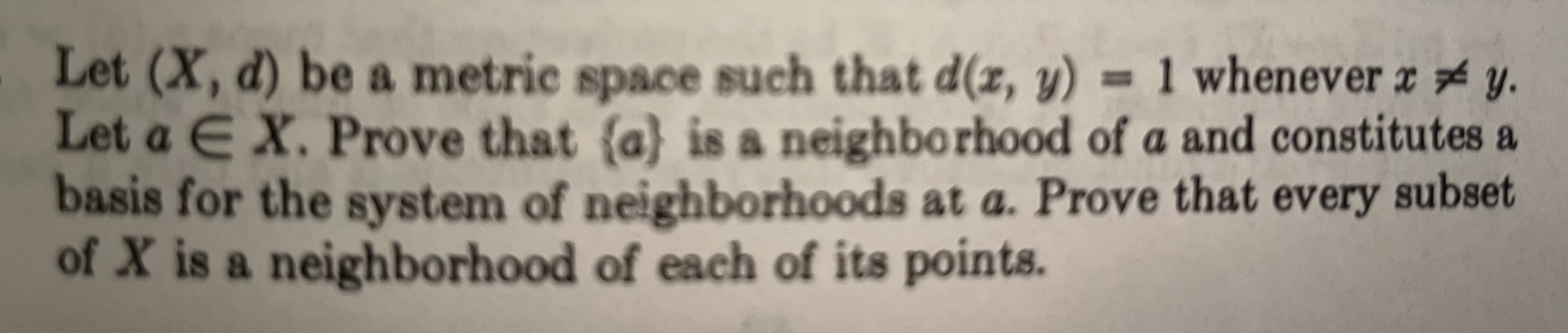 Solved Let (x,d) be a metric space such that d(x,y)=1 | Chegg.com Solved Let (x,d) be a metric space such that d(x,y)=1 | Chegg.com