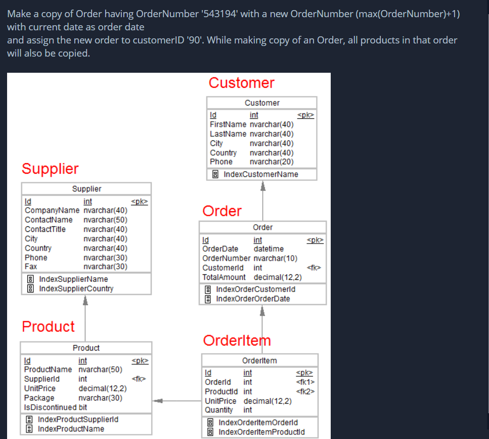 Make a copy of Order having OrderNumber '543194' with | Chegg.com