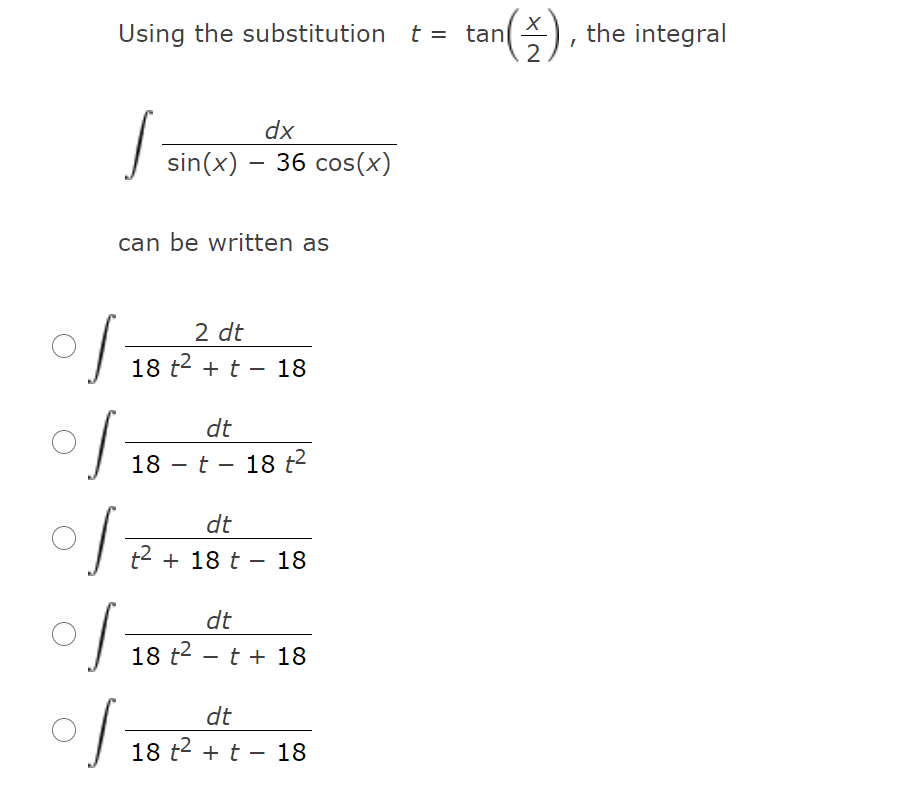 Solved Using the substitution t= tan tan() , the integral ] | Chegg.com