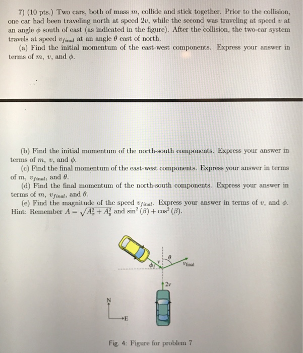 Solved Two cars, both of mass m, collide and stick together. | Chegg.com