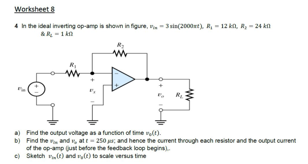 Solved Worksheet 8 4 In the ideal inverting op-amp is shown | Chegg.com