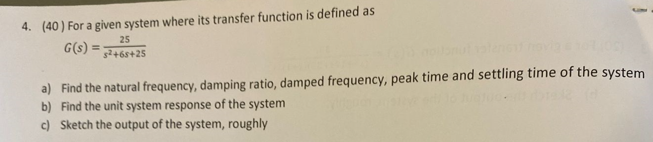 Solved (40) ﻿For a given system where its transfer function | Chegg.com