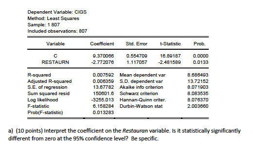 Solved Restaurn A Dummy Variable 1 If The State The Person