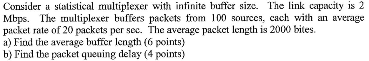 Solved Consider a statistical multiplexer with infinite | Chegg.com