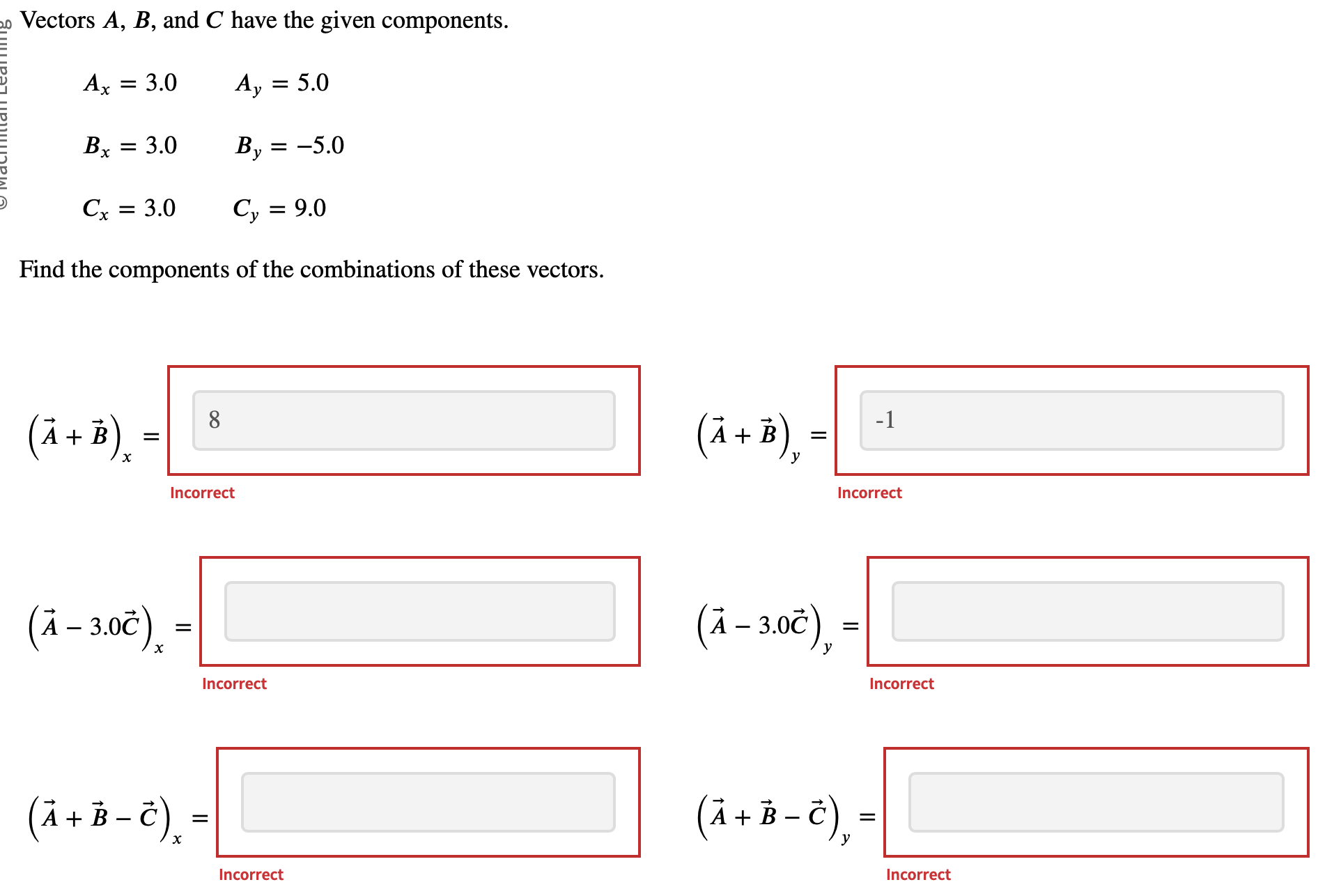 Solved Vectors A,B, and C have the given components. | Chegg.com