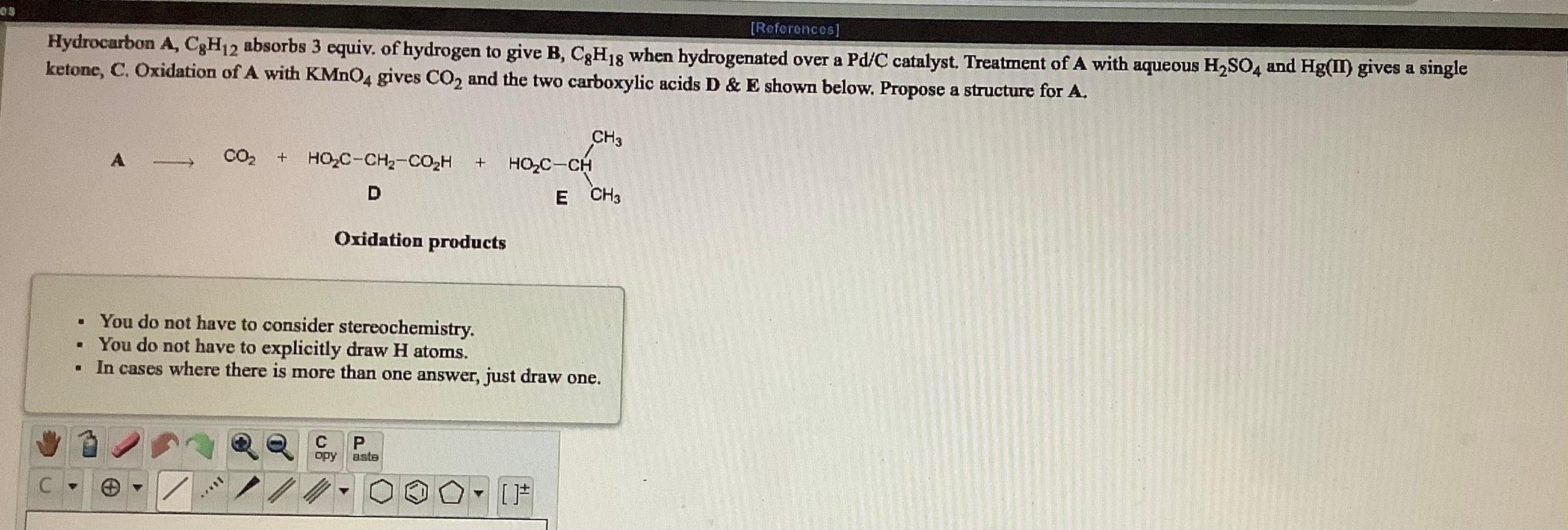 Solved 08 (Roferences] Hydrocarbon A, C3H12 absorbs 3 equiv. | Chegg.com