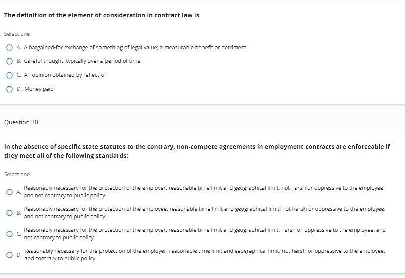 Solved The definition of the element of consideration in | Chegg.com
