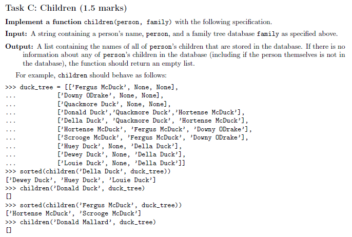 Solved = Task C: Children (1.5 marks) Implement a function | Chegg.com