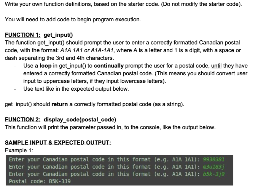 Solved Write your own function definitions, based on the | Chegg.com