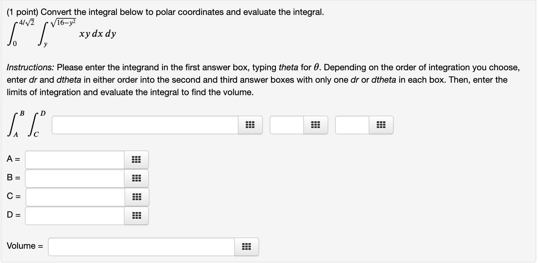 Solved (1 point) Convert the integral below to polar | Chegg.com