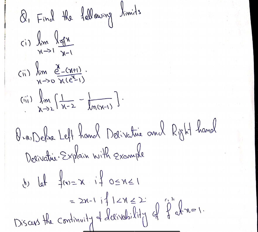 Solved limits & Find the fellowing lim logu CI n-> X-1 lim | Chegg.com
