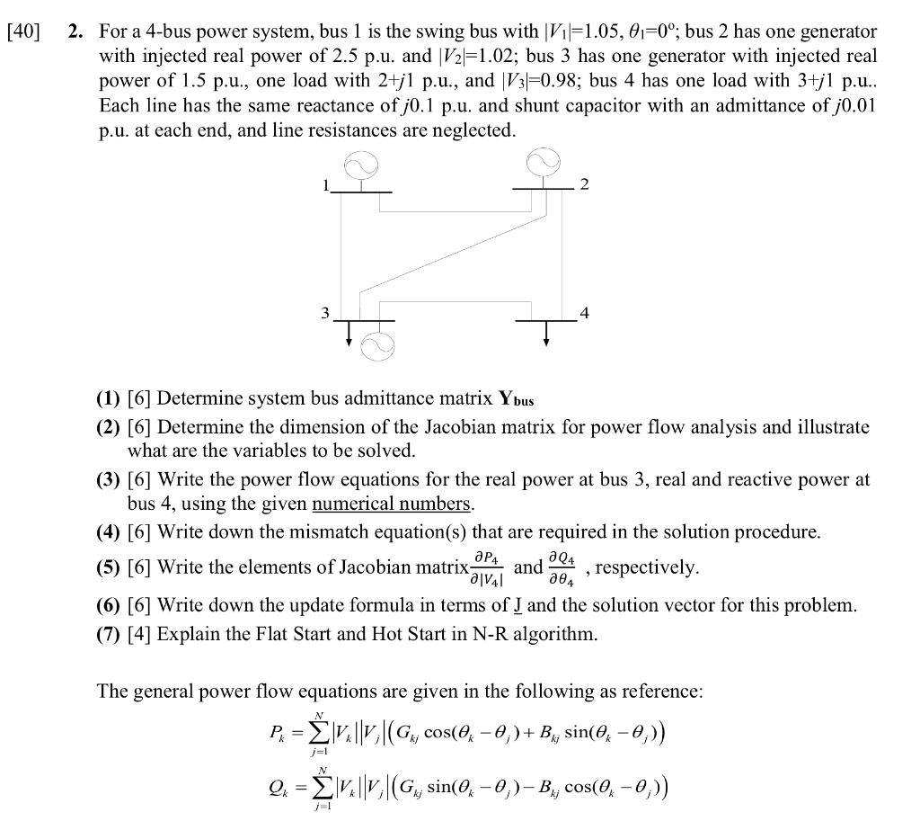 Solved 2 For A 4 Bus Power System Bus 1 Is The Swing Bus 