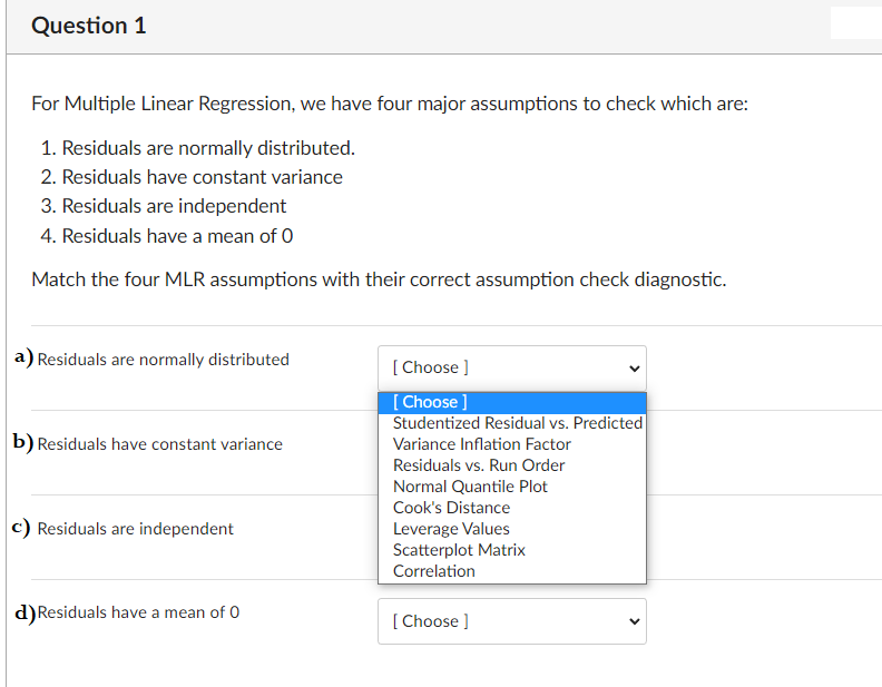Solved For Multiple Linear Regression, we have four major | Chegg.com
