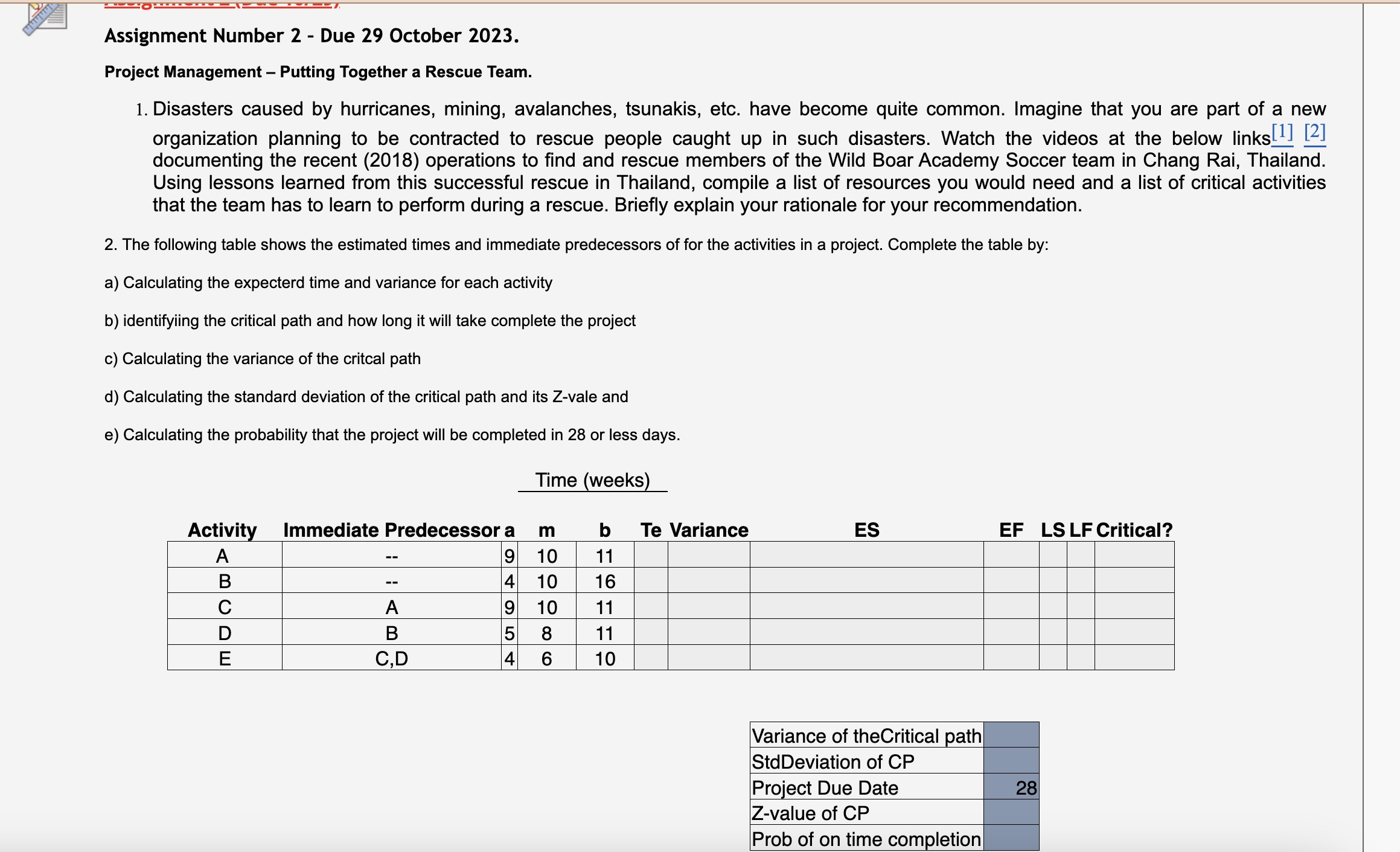 Solved Assignment Number 2 - Due 29 October 2023. Project | Chegg.com