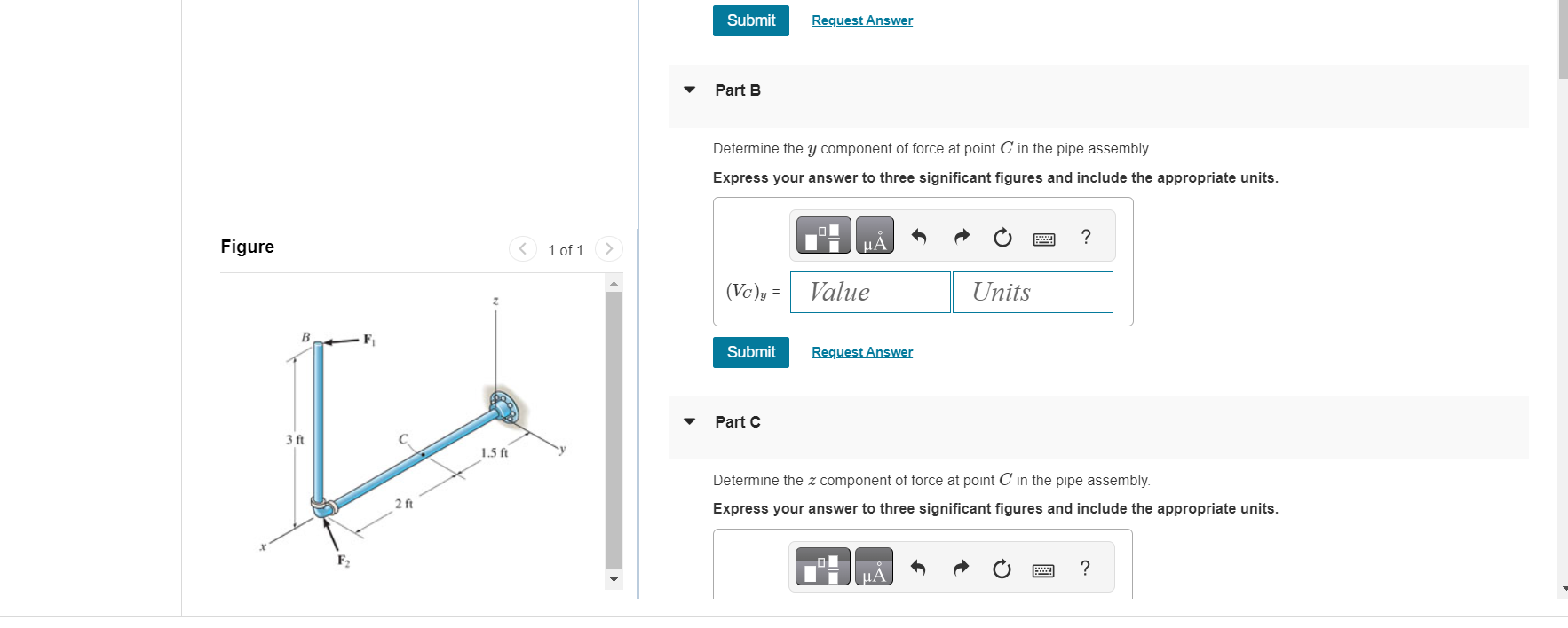 Solved Part A: Determine the x component of force at point C | Chegg.com
