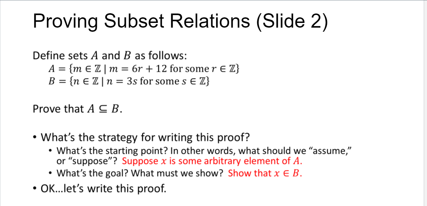 Solved Proving Subset Relations (Slide 2) Define sets A and | Chegg.com
