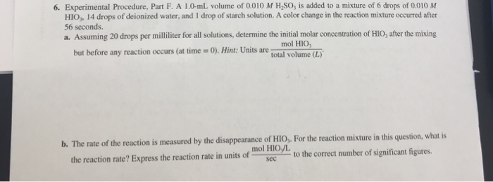 Solved 6. Experimental Procedure, Part F. A 1.0-mL volume of | Chegg.com