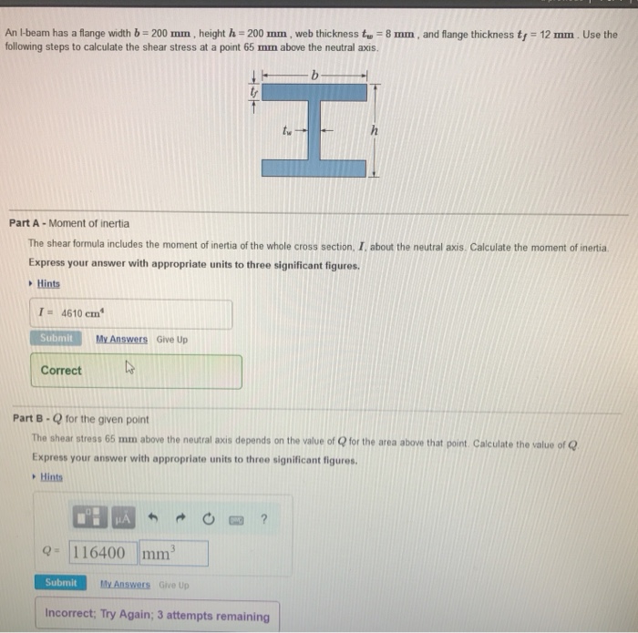 Solved An -beam has a flange width b- 200 mm, height h 200 | Chegg.com