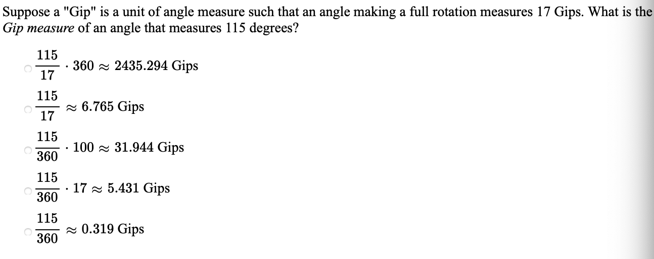 Solved Suppose a "Gip" is a unit of angle measure such that | Chegg.com