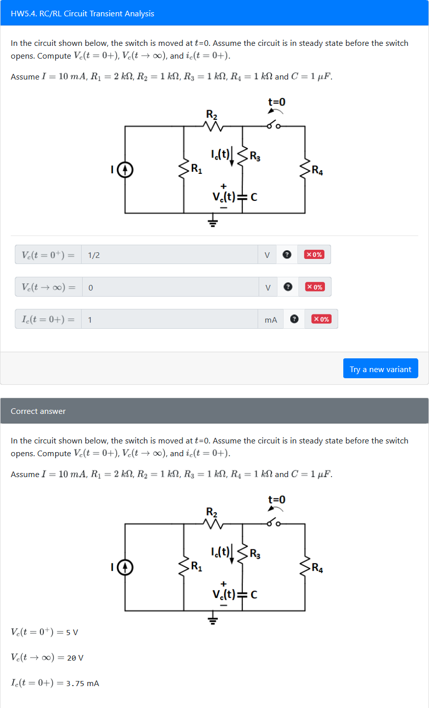 Solved In the circuit shown below, the switch is moved at | Chegg.com