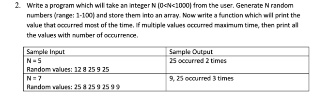Solved Write a program which will take an integer N(0 | Chegg.com
