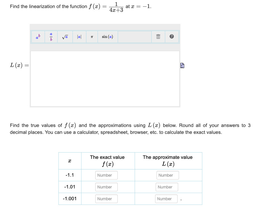 Solved Find the linearization of the function f(x)=4x+31 at | Chegg.com