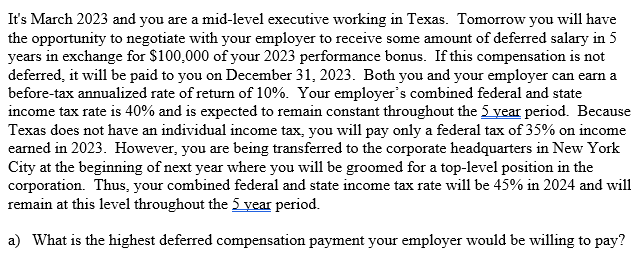 Solved It's March 2023 and you are a mid-level executive | Chegg.com