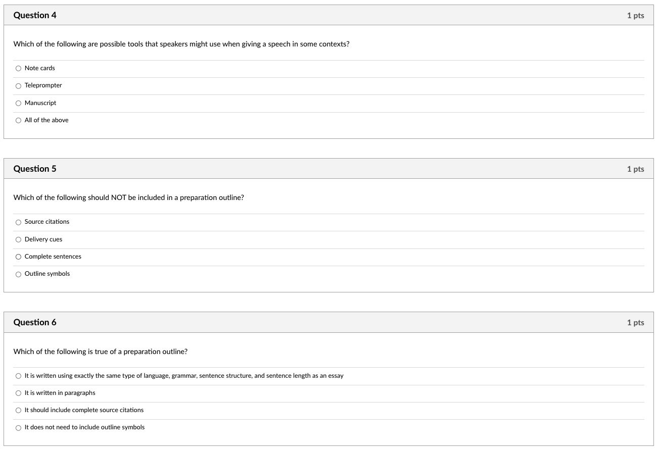 Solved Question 1 1 pts When Mark is preparing his outline, | Chegg.com