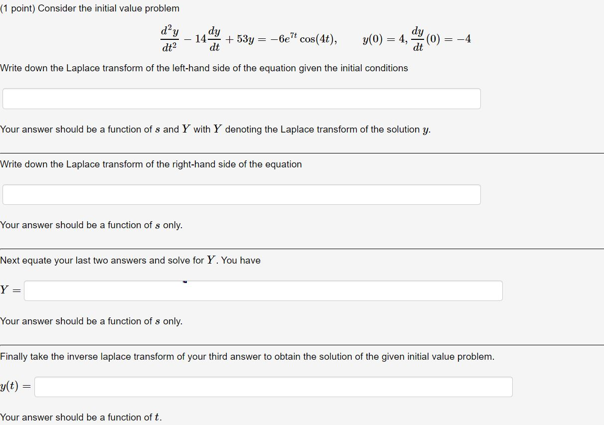 Solved (1 point) Consider the initial value problem dạy dt2 | Chegg.com