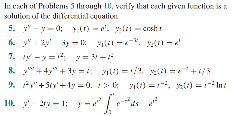 Solved In each of Problems 5 through 10 , verify that each | Chegg.com
