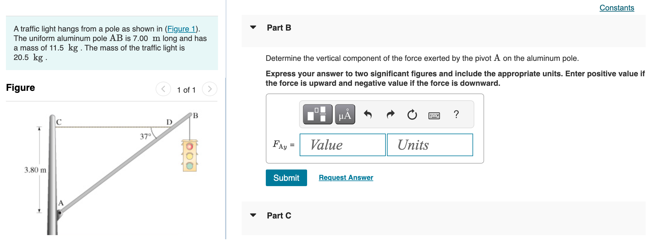 Solved A traffic light hangs from a pole as shown in The | Chegg.com