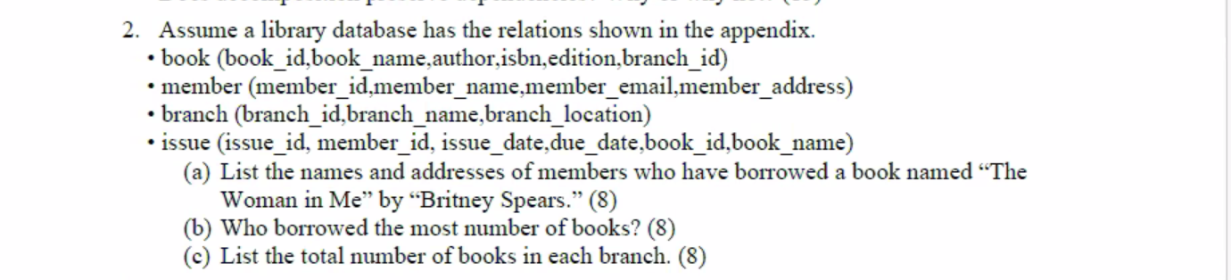 Solved 2. Assume a library database has the relations shown | Chegg.com