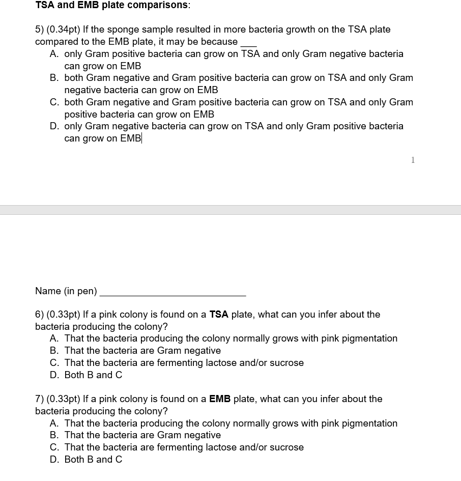 Solved TSA and EMB plate comparisons: 5) (0.34pt) If the | Chegg.com