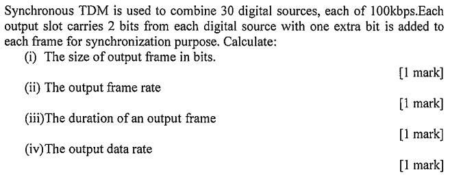Solved Synchronous TDM is used to combine 30 digital | Chegg.com