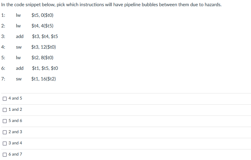 Solved In the code snippet below, pick which instructions | Chegg.com