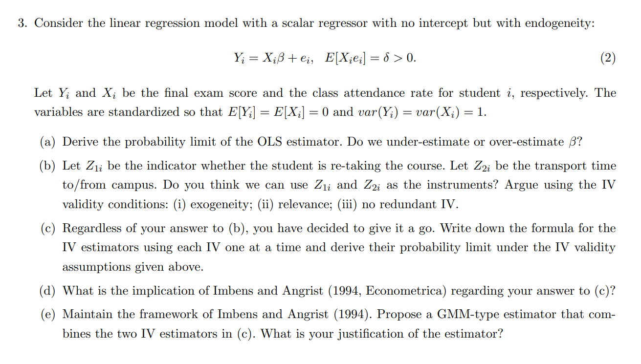 Solved Consider the linear regression model with a scalar | Chegg.com