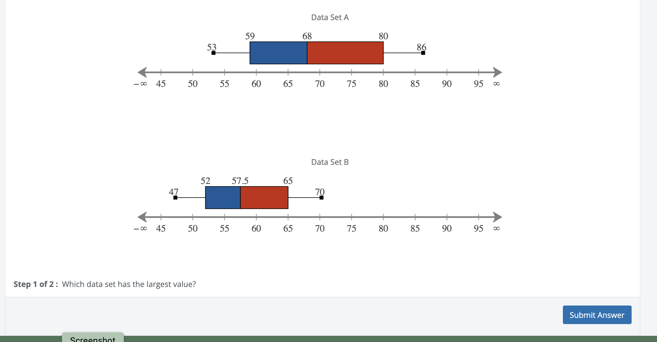 Solved Step 1 Of 2 Which Data Set Has The Largest Value Chegg