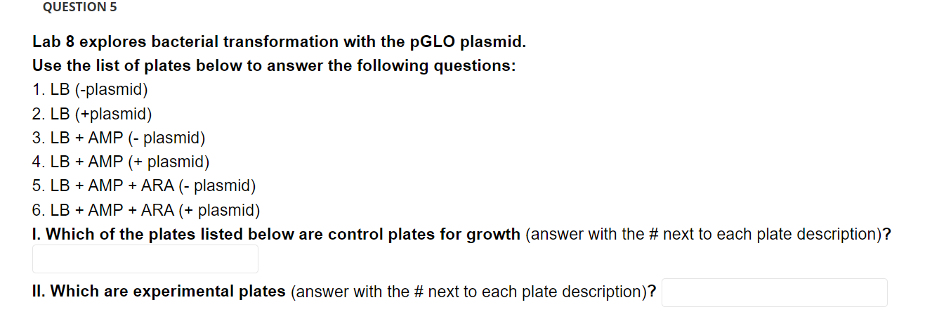 Solved Lab 8 explores bacterial transformation with the pGLO | Chegg.com