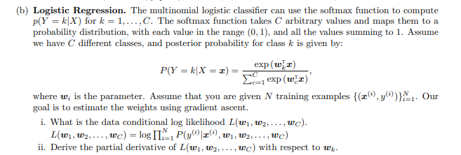 (b) Logistic Regression. The multinomial logistic | Chegg.com