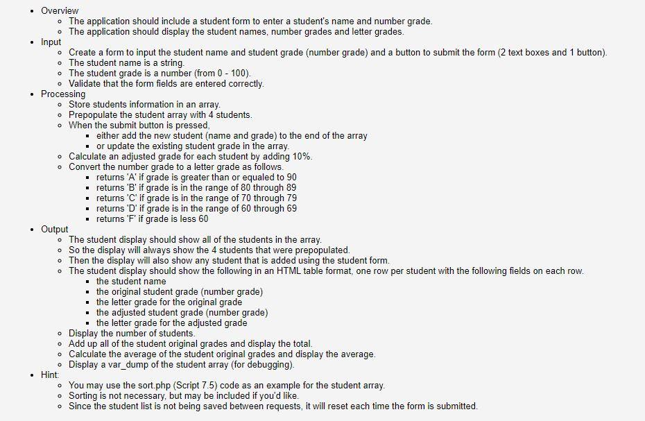 Create a Student Gradebook PHP web application that | Chegg.com