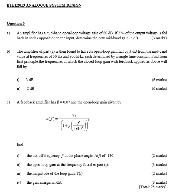 Solved BTEE2013 ANALOGUE SYSTEM DESIGN Question 3 a) An | Chegg.com