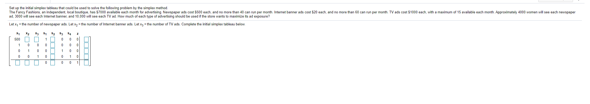 Solved Set up the initial simplex tableau that could be used | Chegg.com