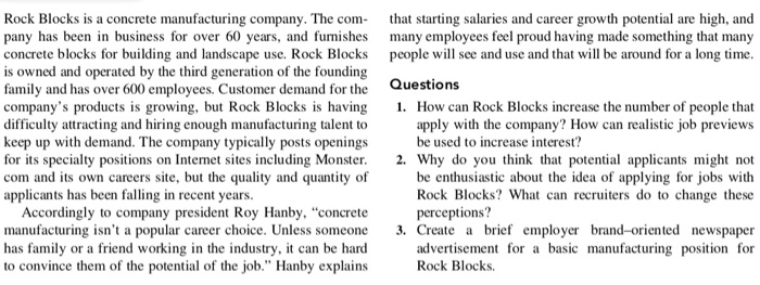 Solved Rock Blocks is a concrete manufacturing company. The | Chegg.com