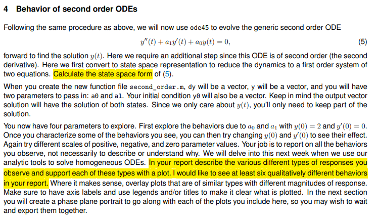 Solved 4 Behavior of second order ODES Following the same | Chegg.com