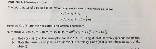 Solved Problem 1. Throwing a stone. The coordinates of a | Chegg.com